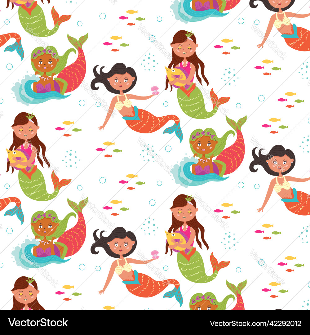 Marine baby pattern mermaid fish underwater world Vector Image