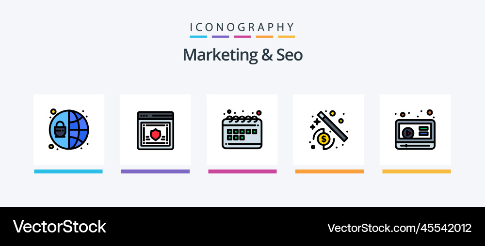 Marketing and seo line filled 5 icon pack Vector Image