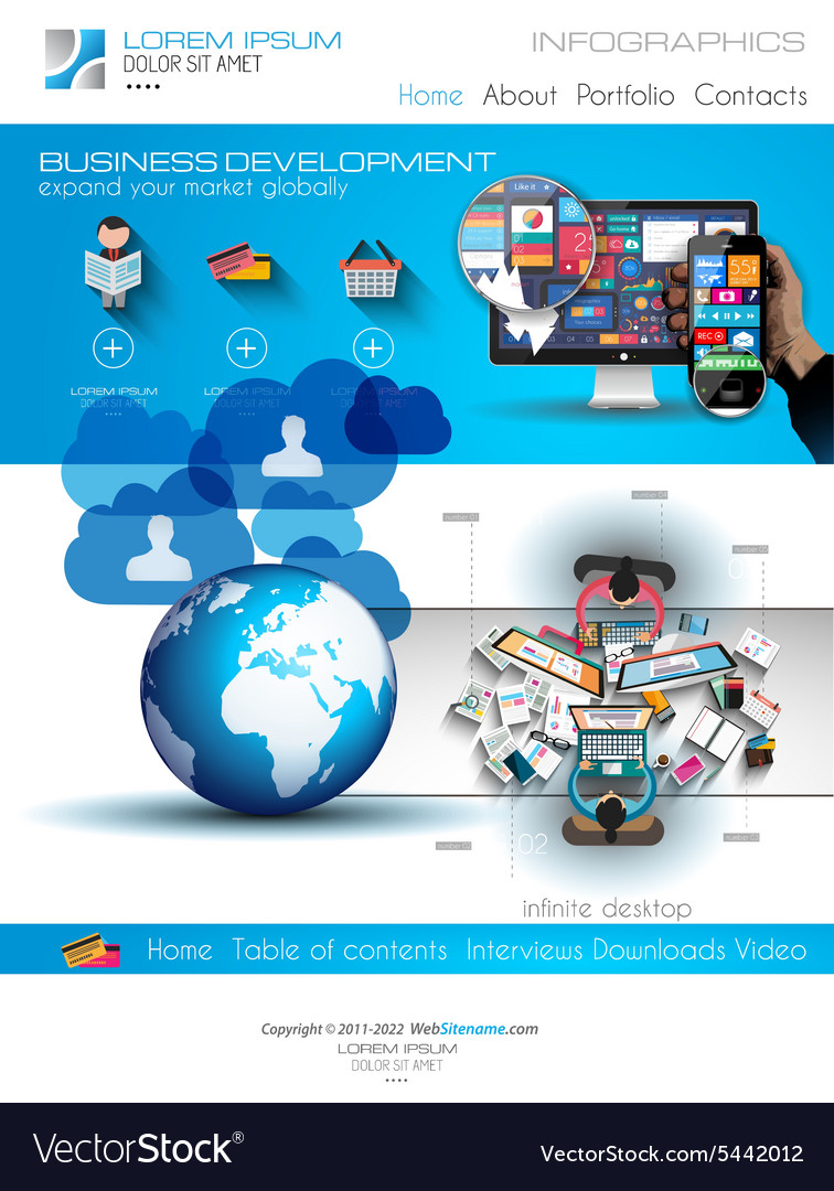 Modern website template with flat style Royalty Free Vector