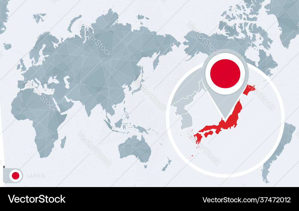 Pacific centered world map with magnified japan Vector Image