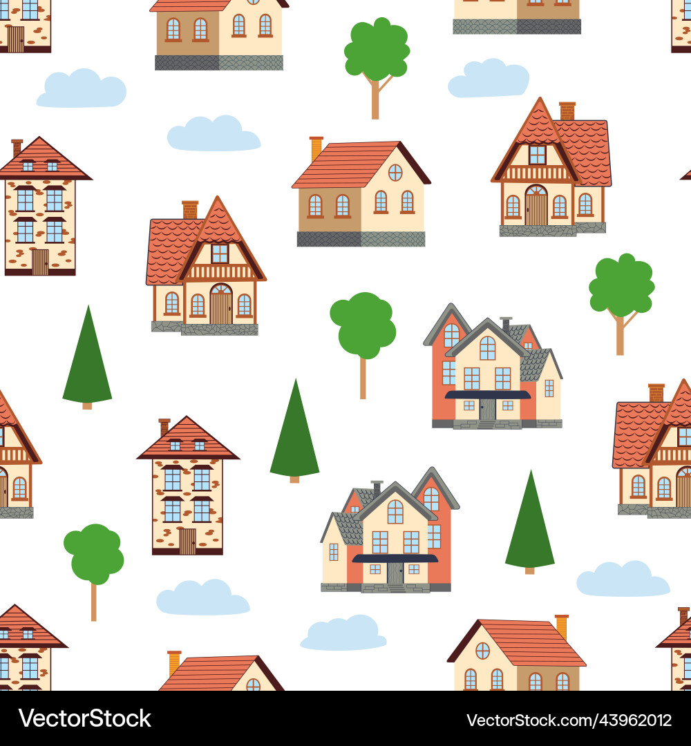 Seamless pattern of different colorful houses Vector Image