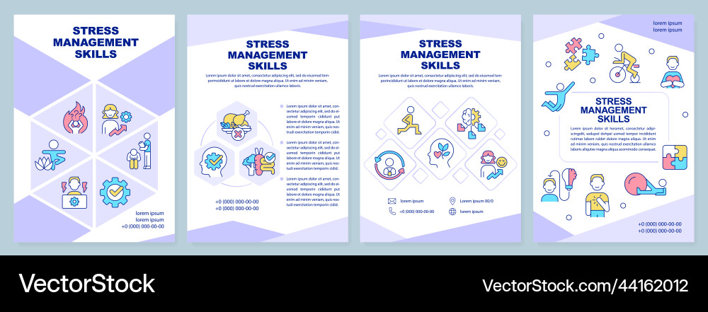 Stress management skills purple brochure template Vector Image