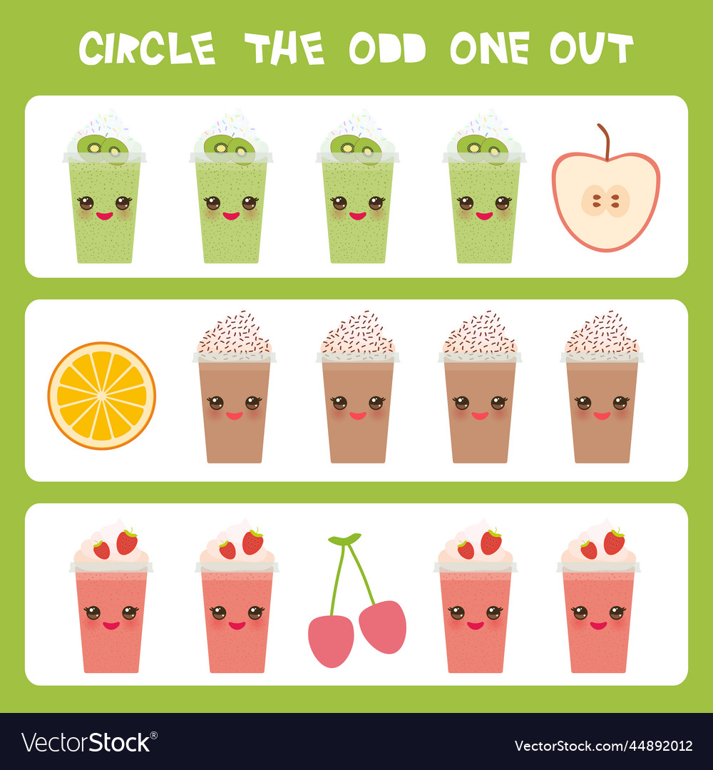Visual logic puzzle circle the odd one out kawaii Vector Image