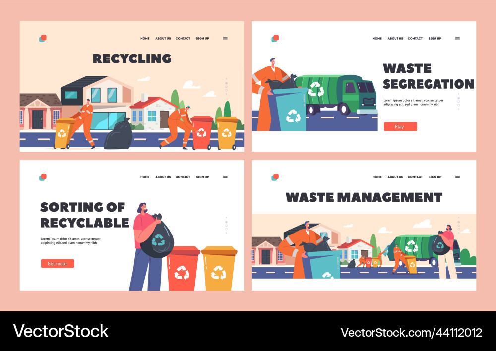 Waste collecting landing page template set Vector Image