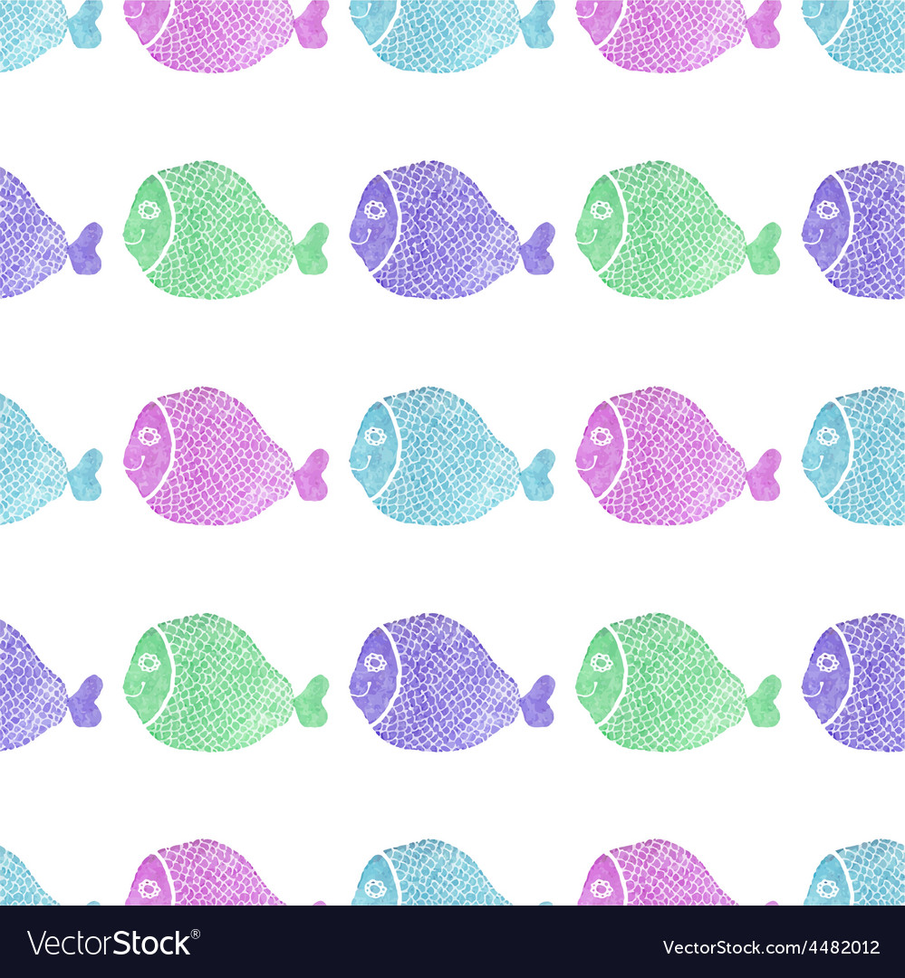 Watercolor seamless pattern with fish on white Vector Image