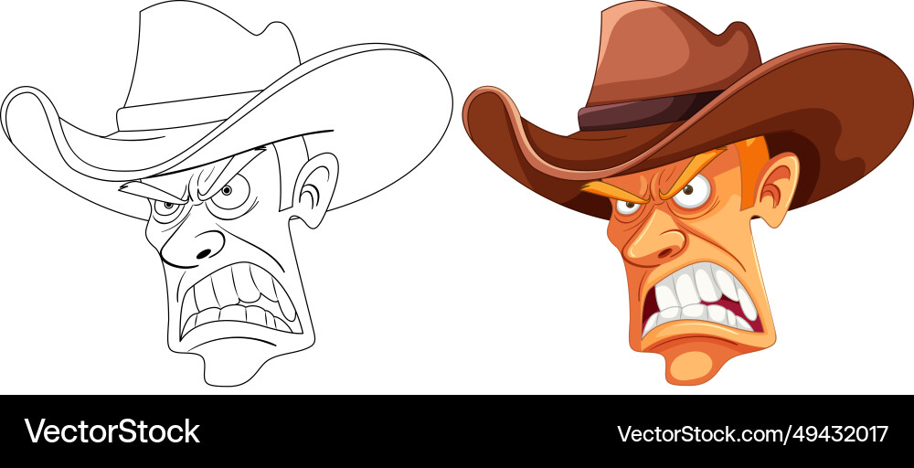 Angry cowboy cartoon with doodle outline Vector Image