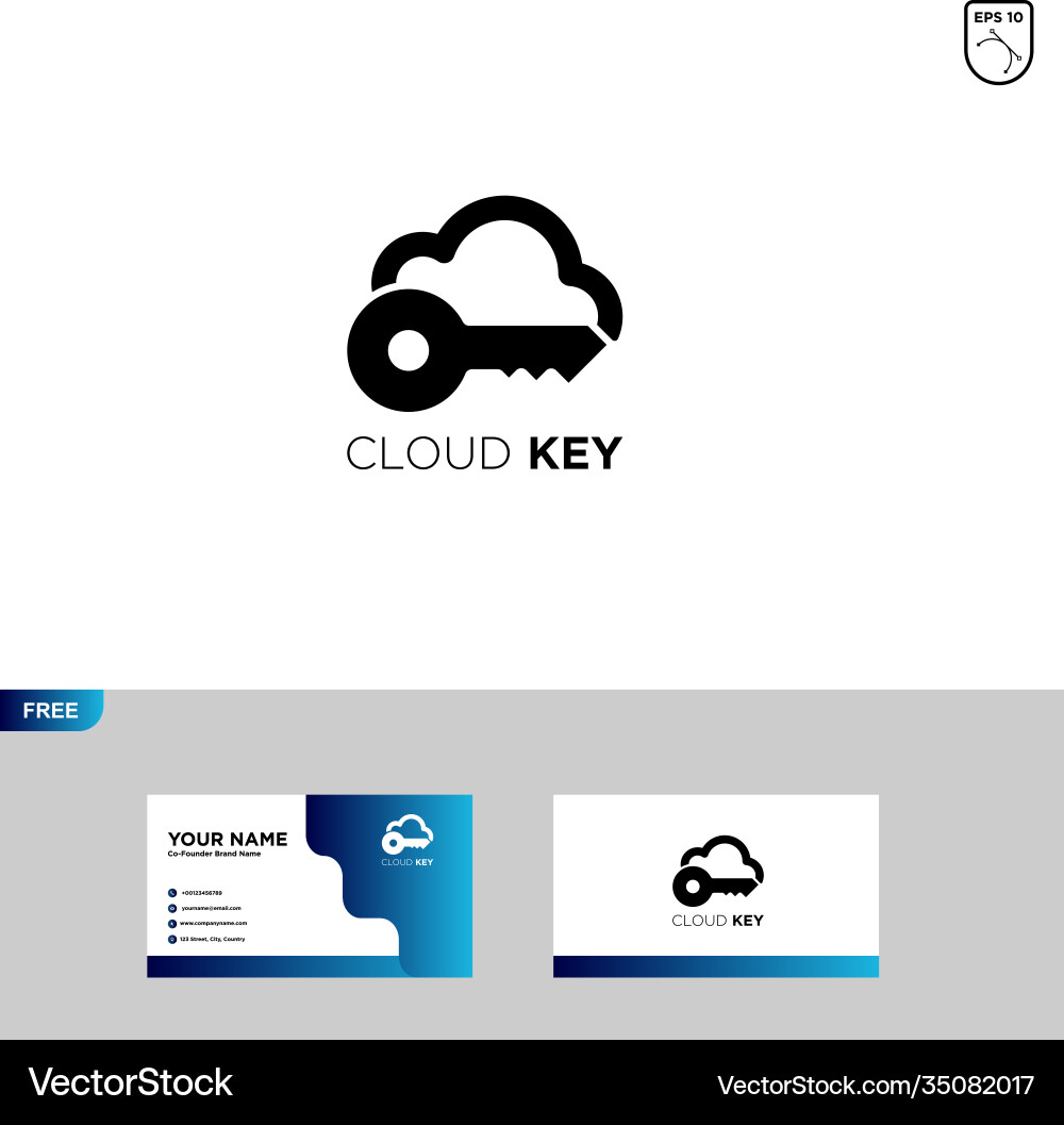 Cloud key logo design free business card template Vector Image