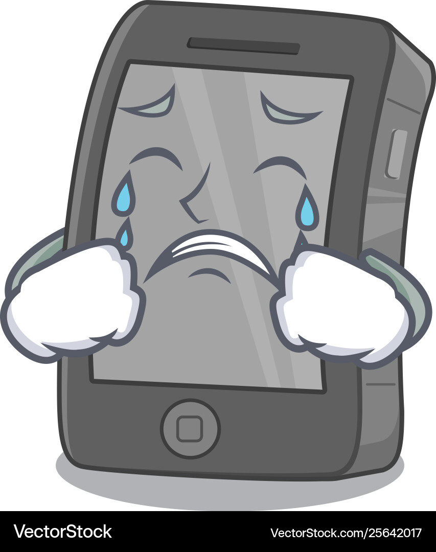 Crying ipad on a wooden cartoon table Royalty Free Vector