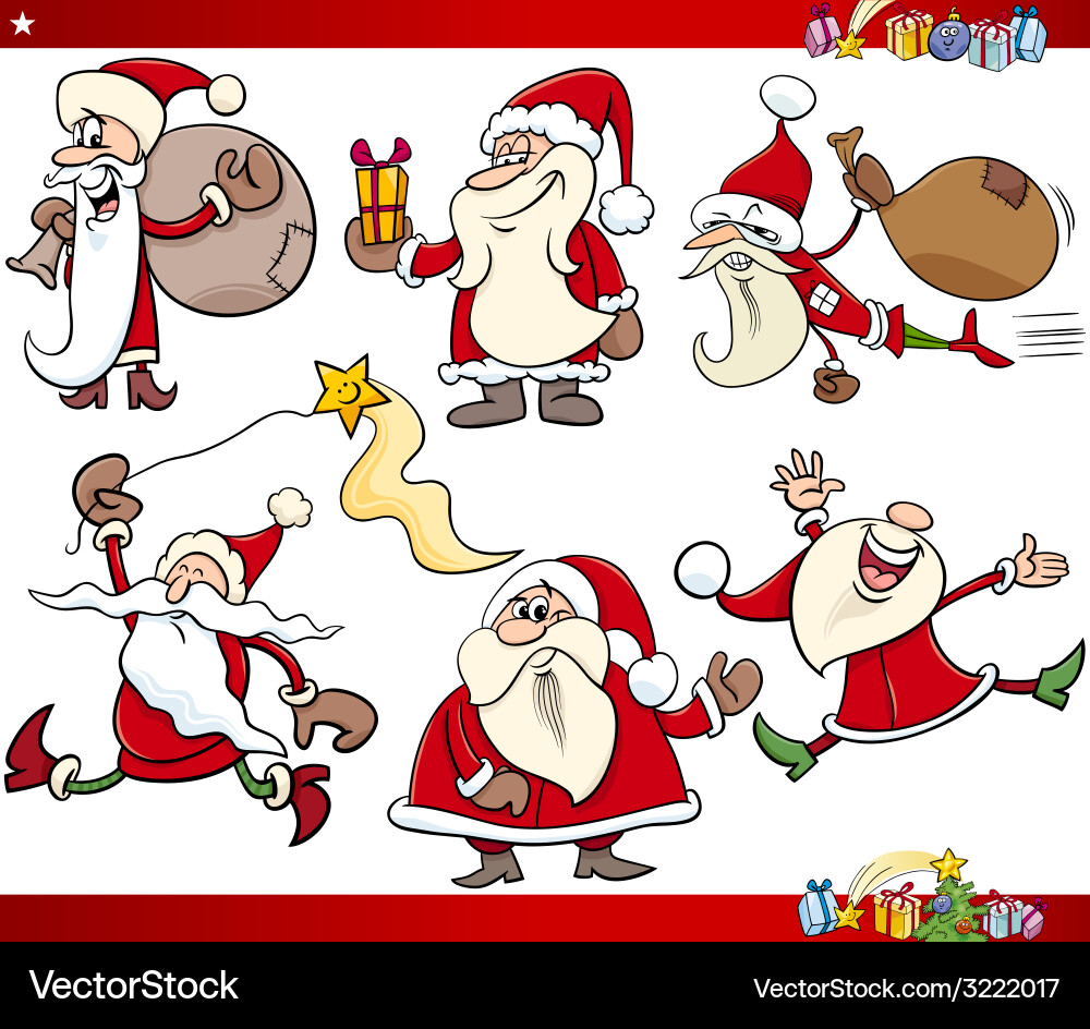 Santa and christmas cartoon set Royalty Free Vector Image