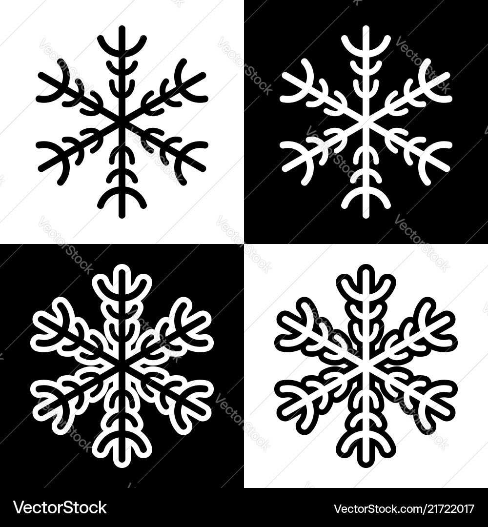 Snowflake symbols icons simple black white set Vector Image