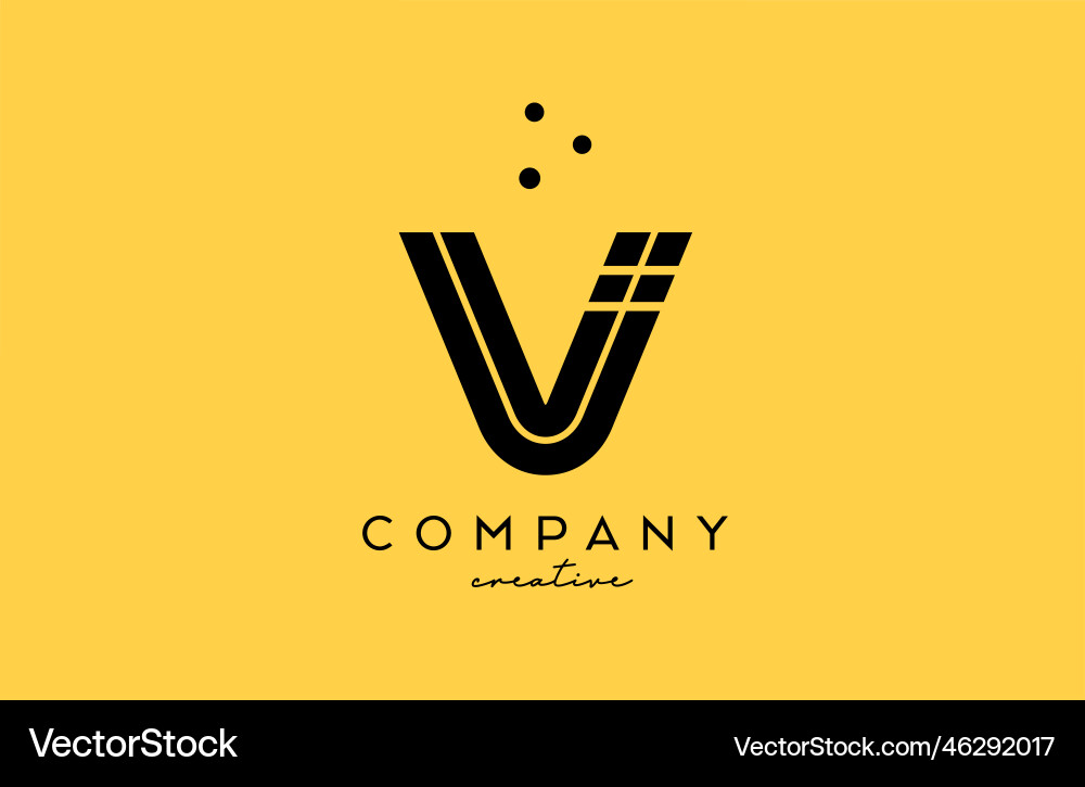 V yellow black alphabet letter logo with lines Vector Image