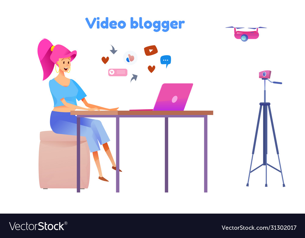 Young girl fashion blogger cosmetics set Vector Image