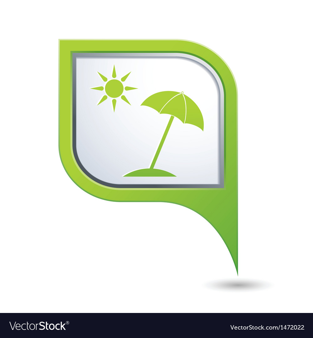 Beach icon on green pointer Royalty Free Vector Image
