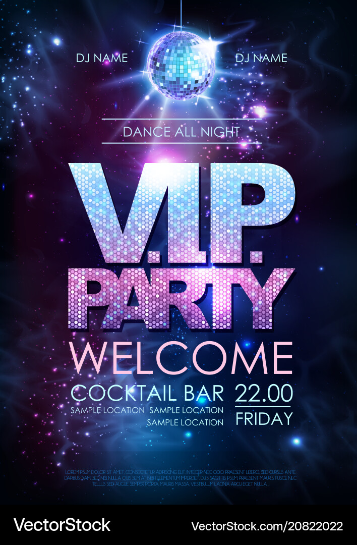 Disco ball background vip party poster Royalty Free Vector