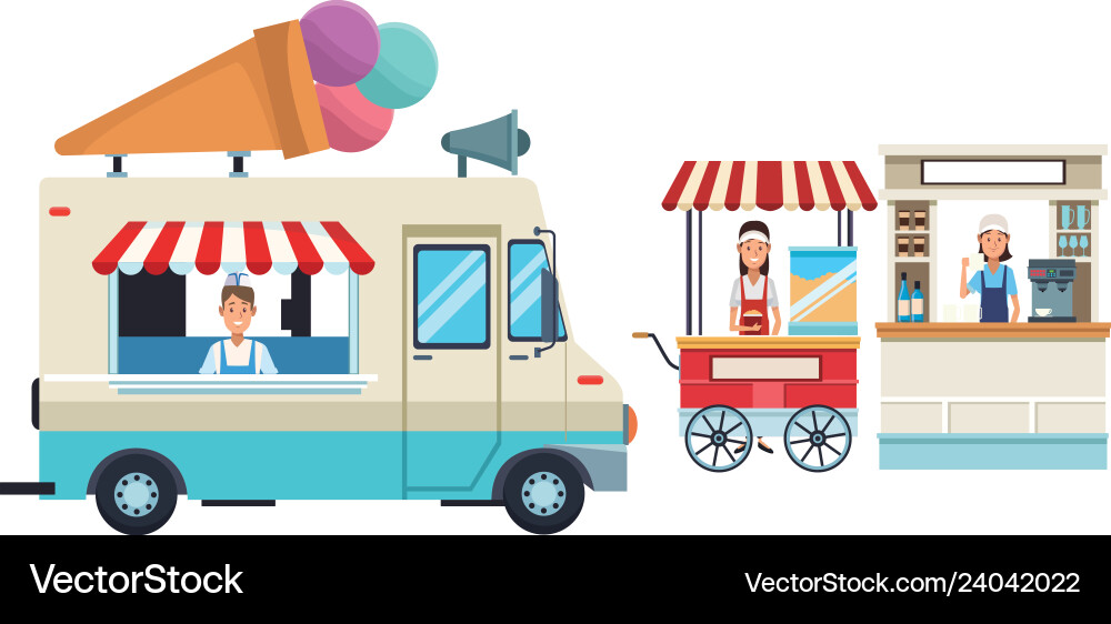 Food stands cartoon Royalty Free Vector Image - VectorStock