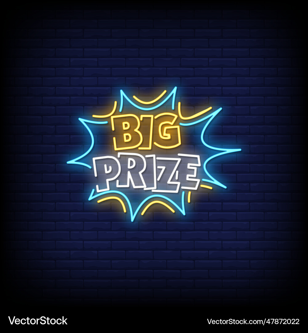 Neon sign big prize with brick wall background vec