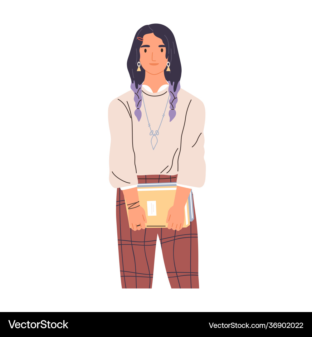 Portrait modern college student with books Vector Image