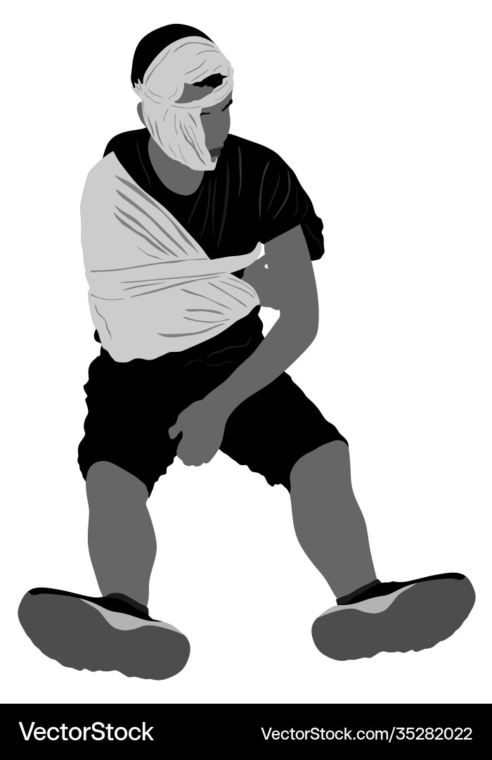 Young man with trauma head and arm Royalty Free Vector Image