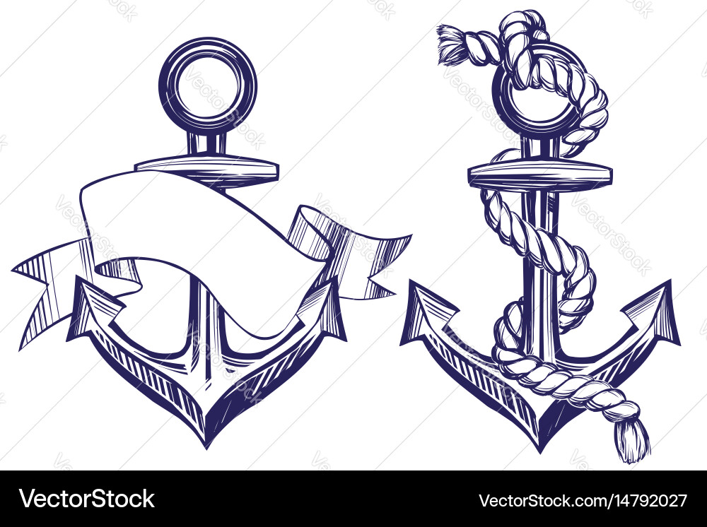 Anchor sign set symbol hand drawn Royalty Free Vector Image
