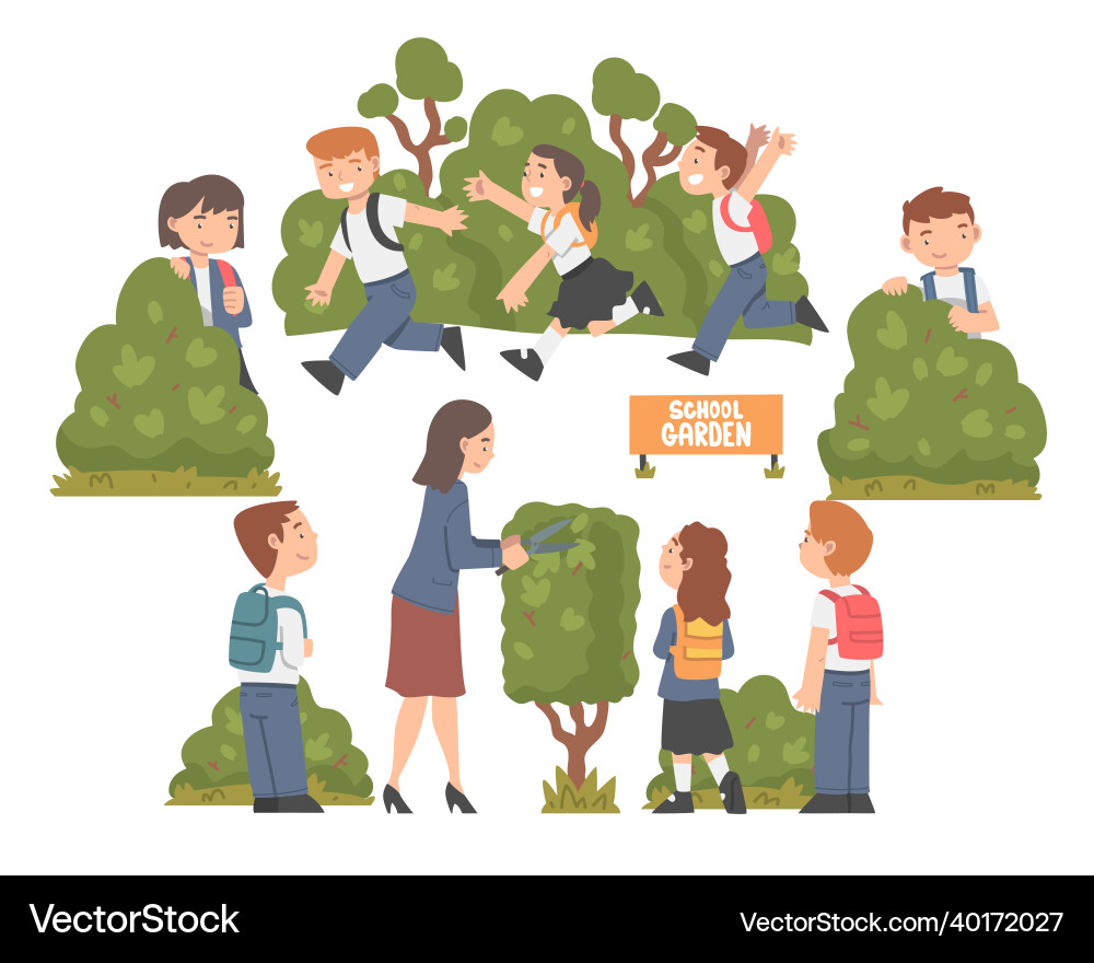 Little children with backpack engaged in school Vector Image