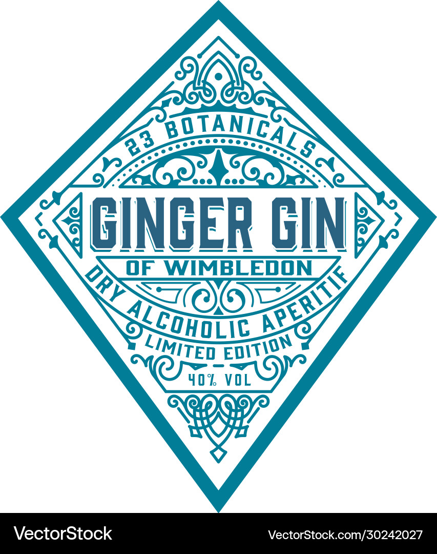 Luxury gin label with floral ornaments Royalty Free Vector