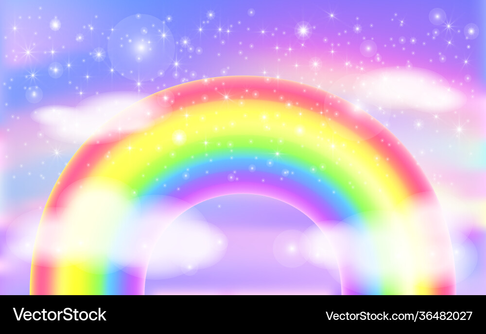 Rainbow in magic sky with sparkling stars Vector Image