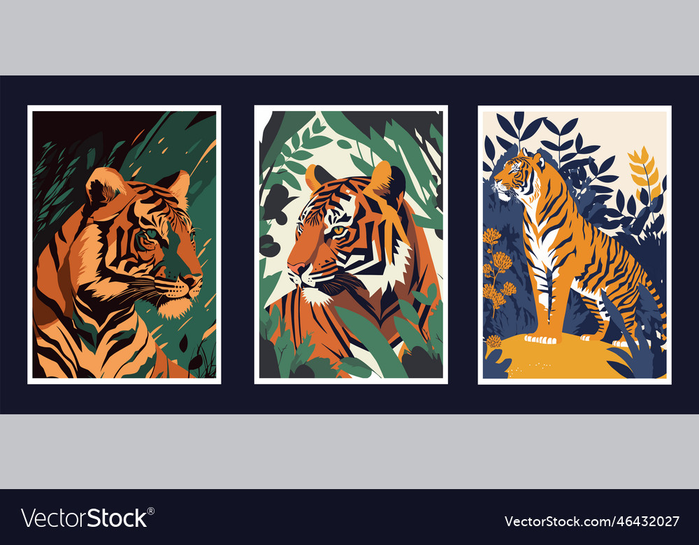 Set of hand drawn of tigers in the jungle can Vector Image