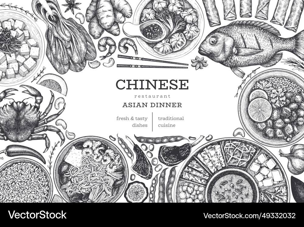 Chinese cuisine design template hand drawn asian Vector Image