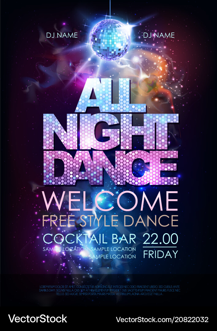 Disco ball background disco all night dance party Vector Image