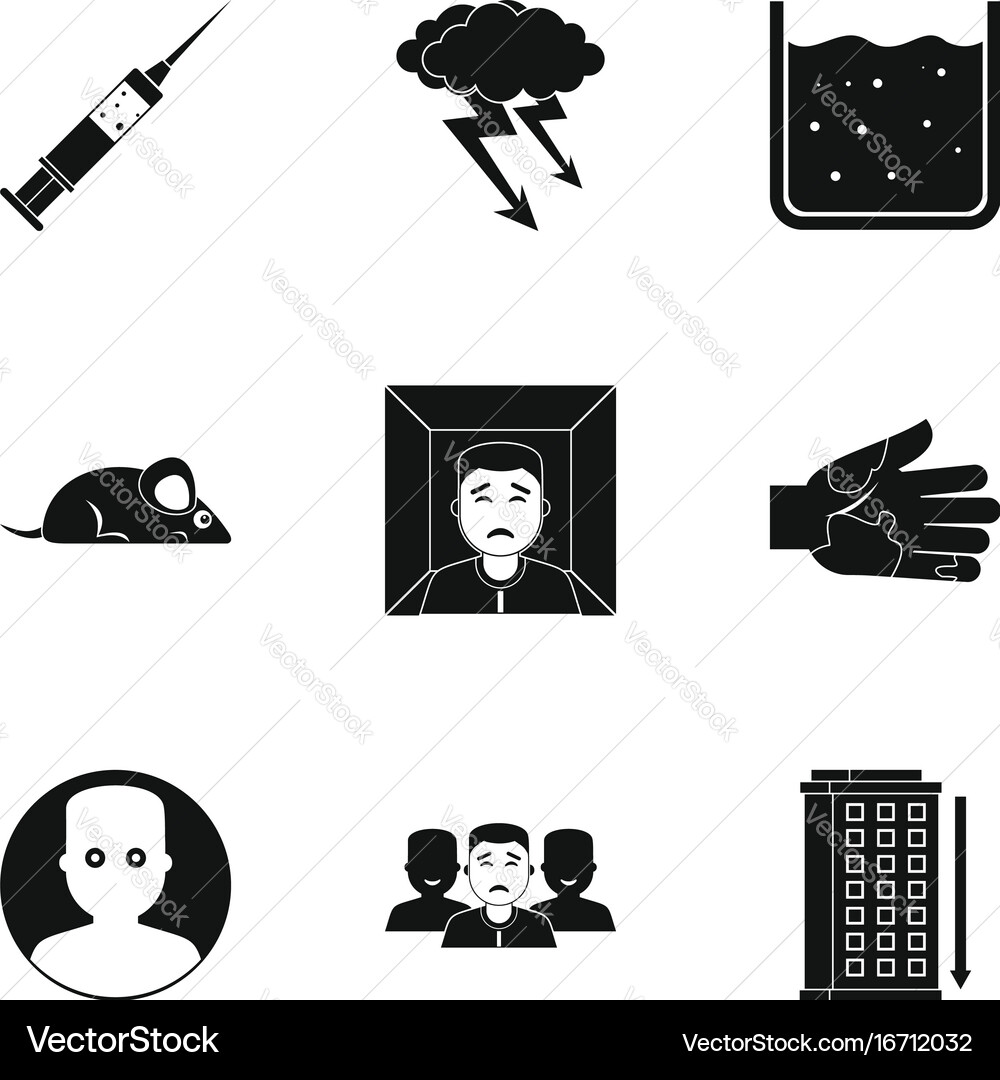 Fears and phobias icon set simple style Royalty Free Vector