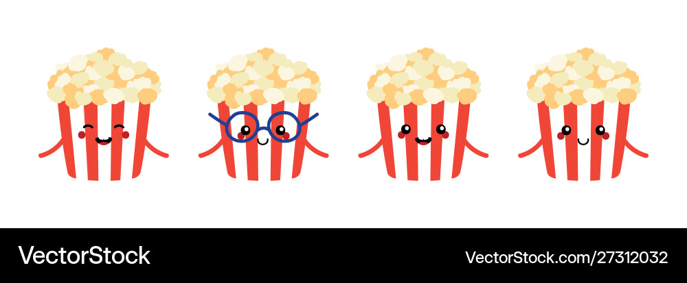 Funny cartoon popcorn characters set collection Vector Image