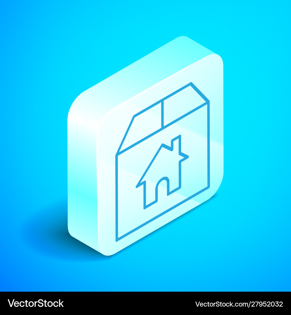 Isometric line cardboard box with house symbol Vector Image