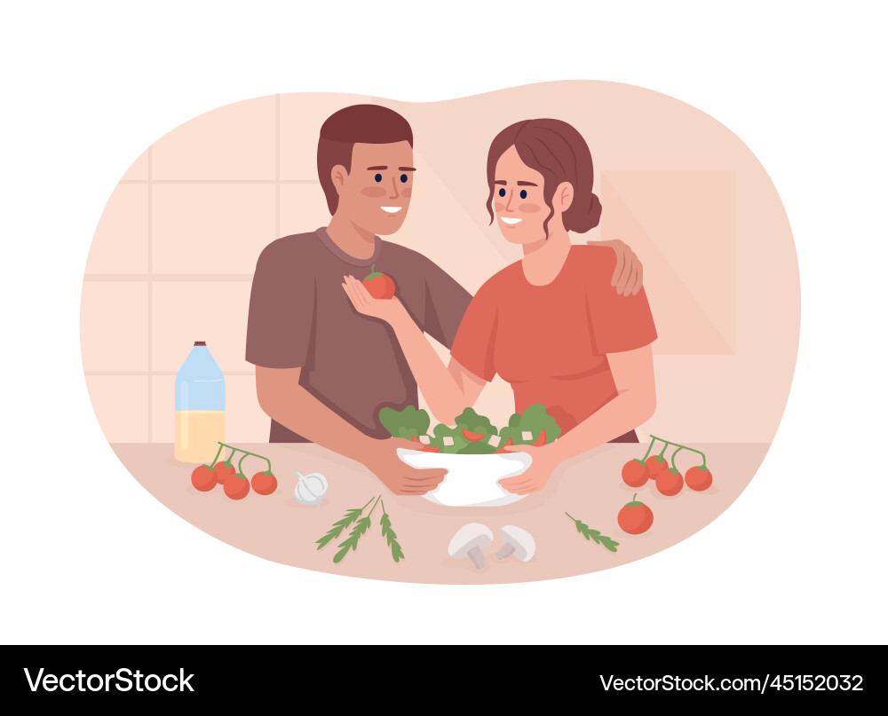 Joyful couple cooking together 2d isolated Vector Image
