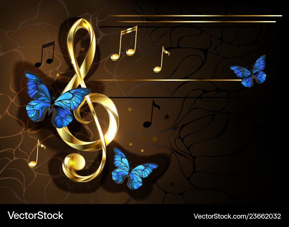 Musical key with blue butterflies Royalty Free Vector Image