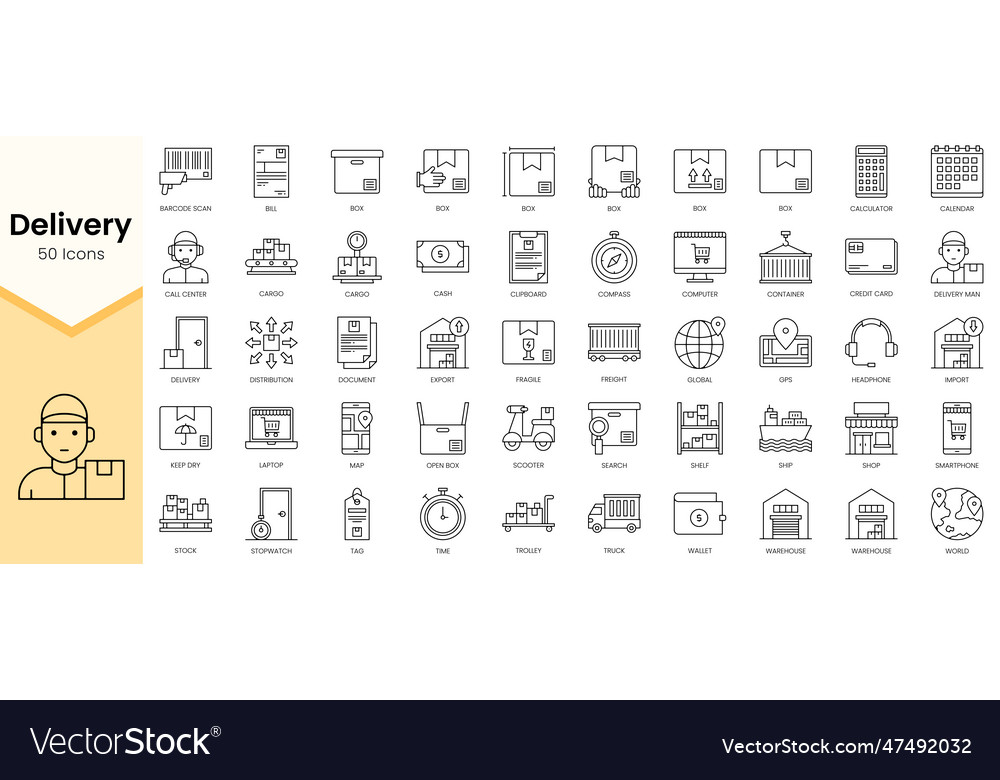 Simple outline set of delivery icons linear style Vector Image