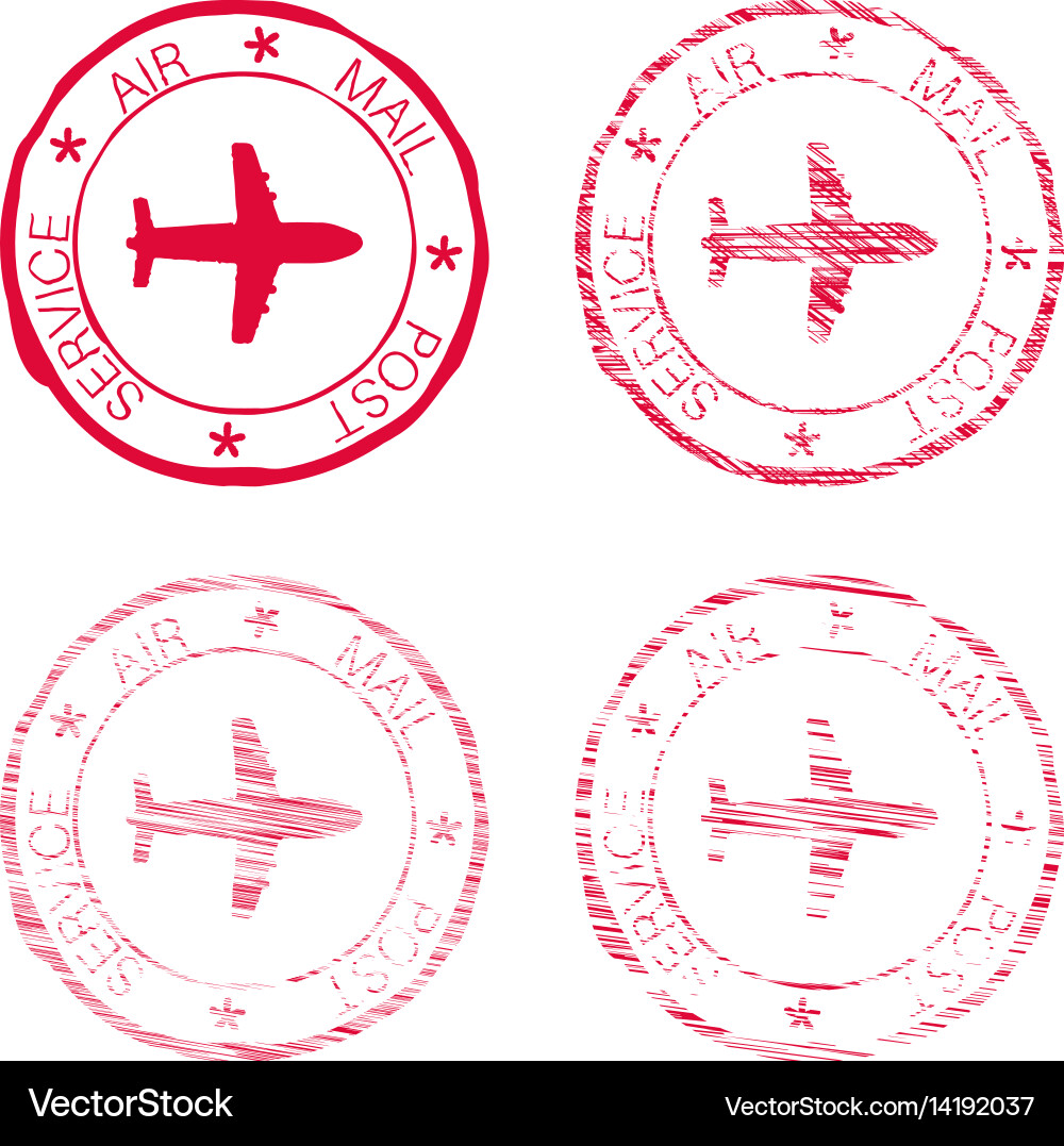 Air mail post service red faded round stamp Vector Image