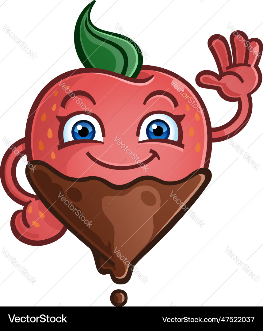 Chocolate covered strawberry cartoon waving Vector Image