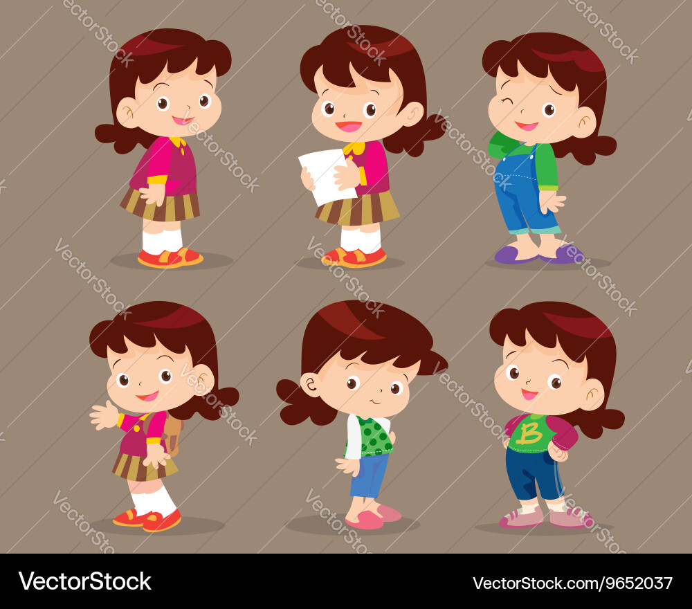 Cute cartoon girl actions set Royalty Free Vector Image