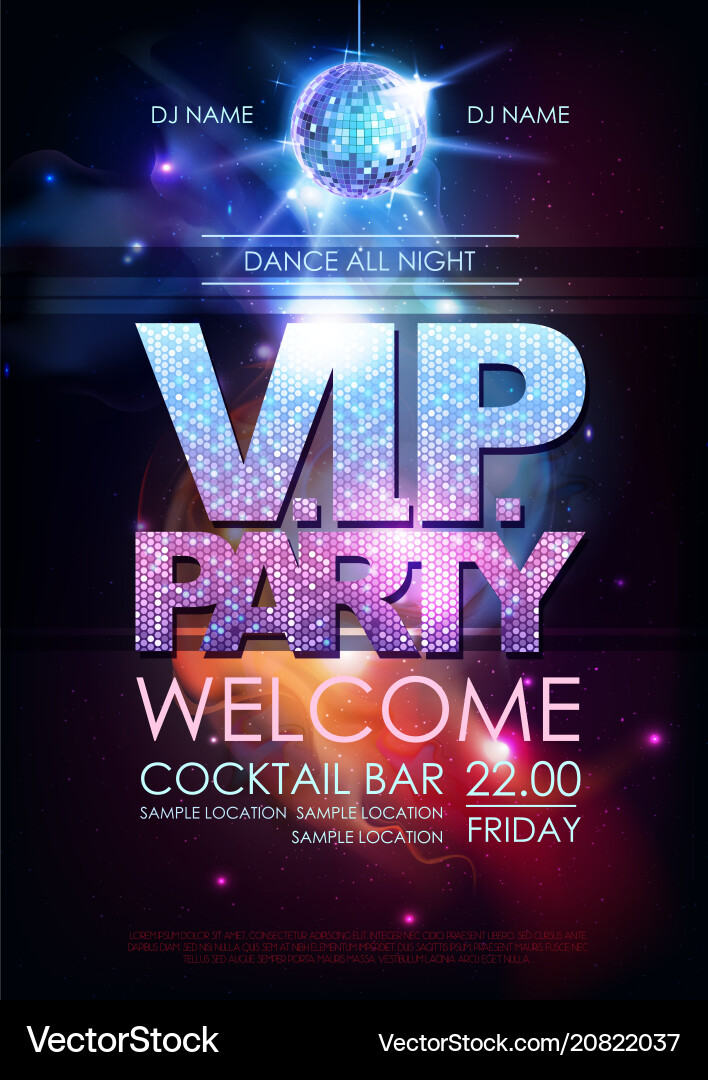 Disco ball background vip party poster Royalty Free Vector