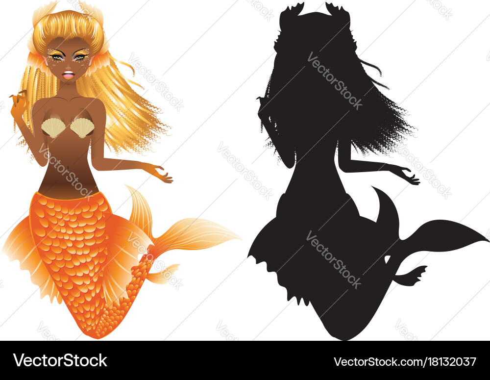 Gold fish tail mermaid Royalty Free Vector Image