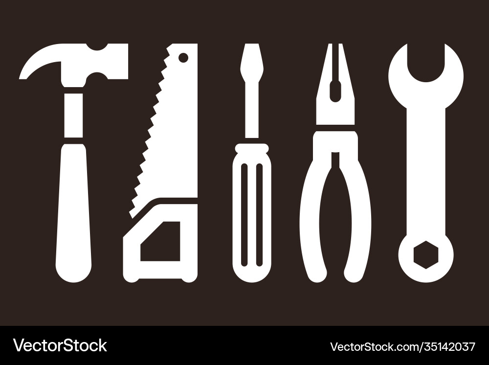 Hammer saw screwdriver pliers and wrench tools Vector Image