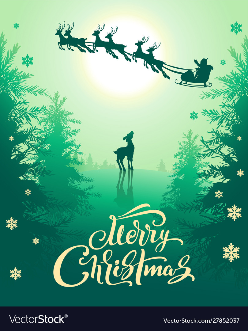 Merry christmas greeting card template text deer Vector Image