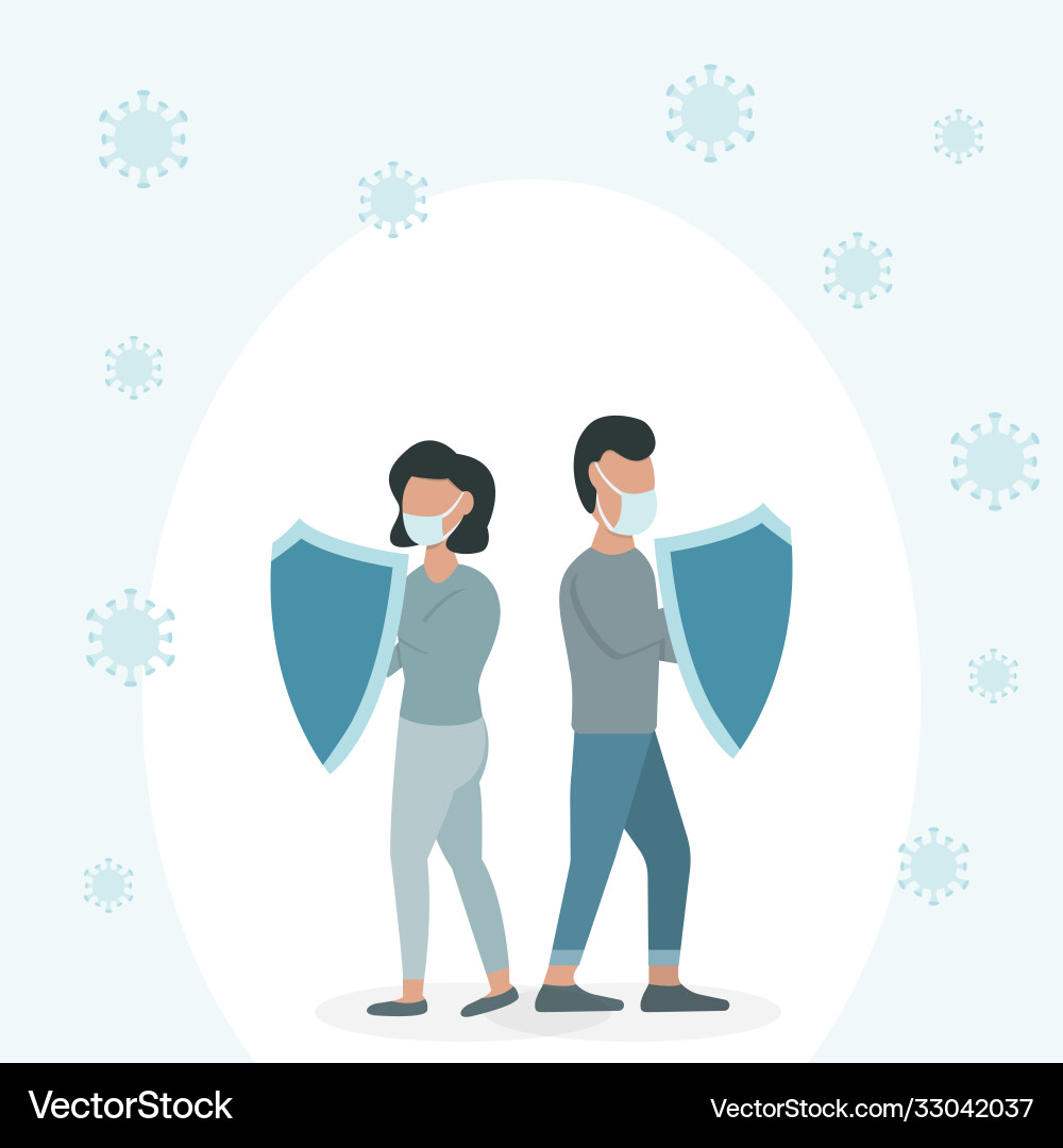 People with shield and face masks protection from Vector Image