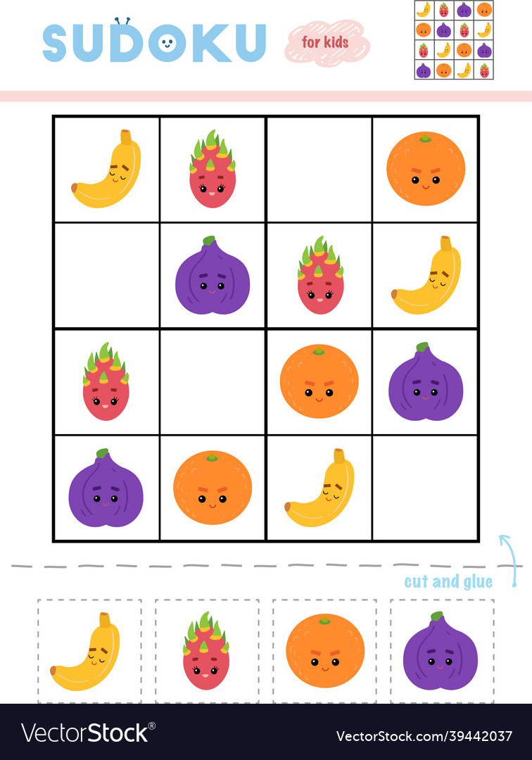 Sudoku for children education game set of fruits Vector Image