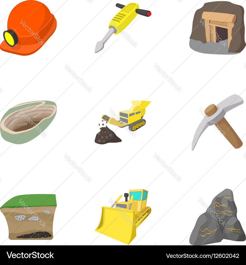 Colliery icons set cartoon style Royalty Free Vector Image