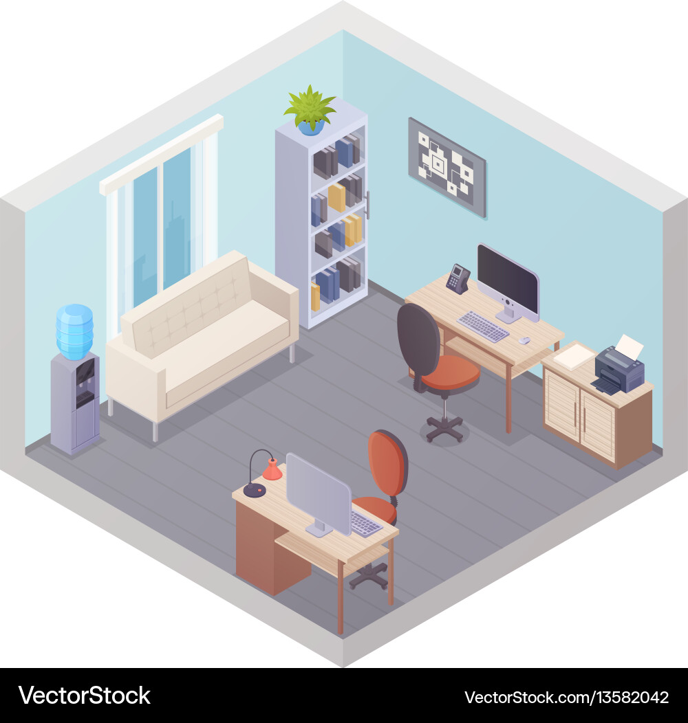 Isometric office interior with two workplaces Vector Image