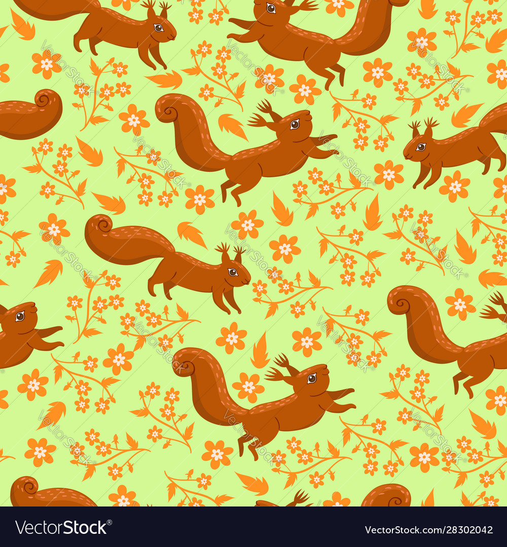 Spring seamless pattern with squirrels Royalty Free Vector