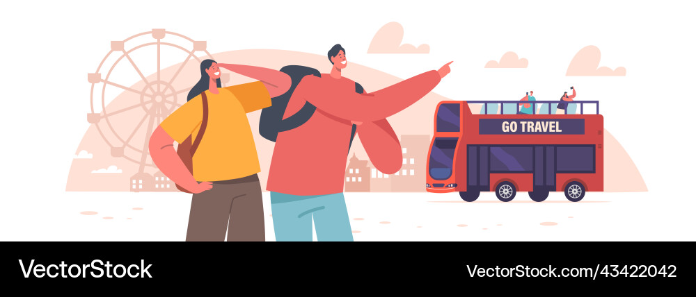 Young people tourists visit foreign landmarks Vector Image
