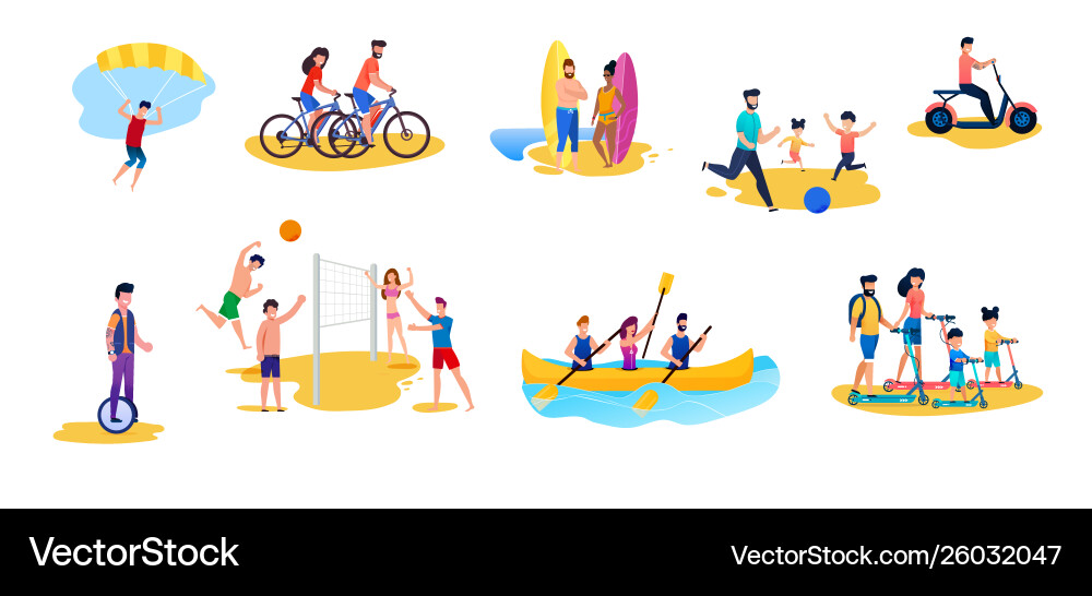 Active women and men having rest flat cartoon set Vector Image