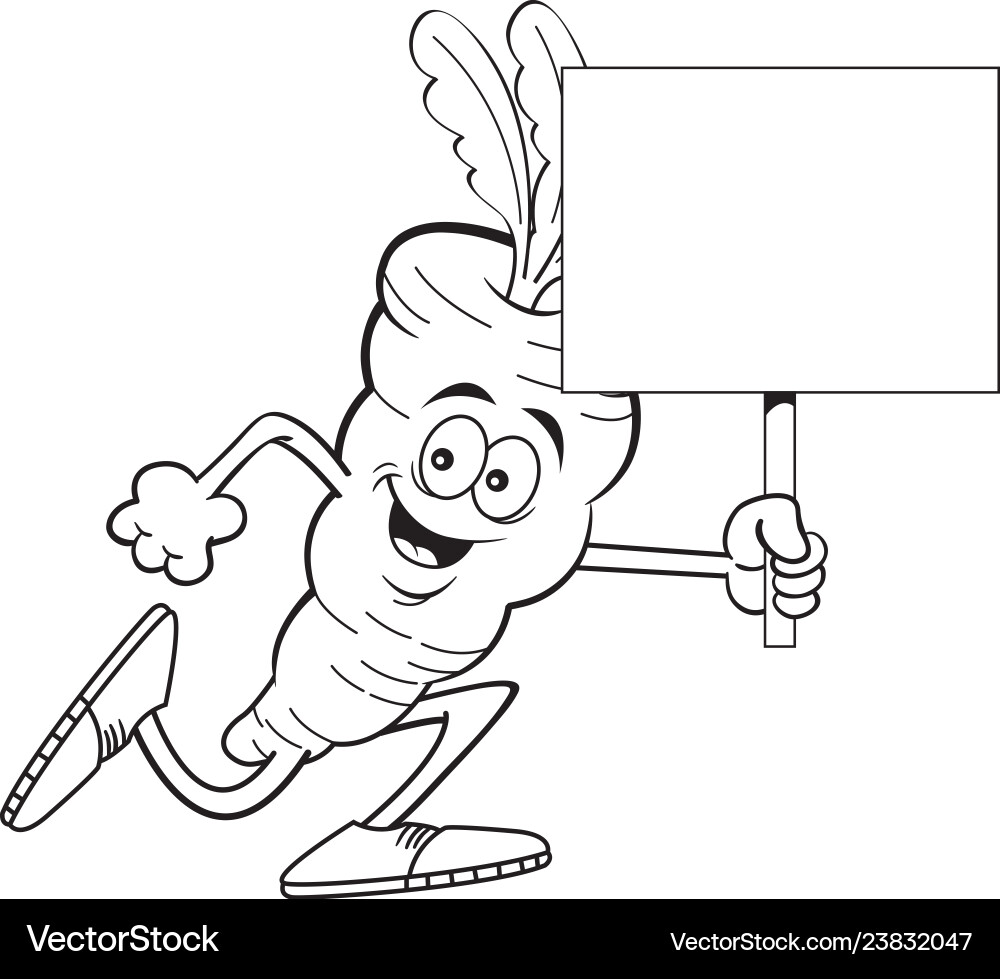 Cartoon carrot running while holding a sign Vector Image